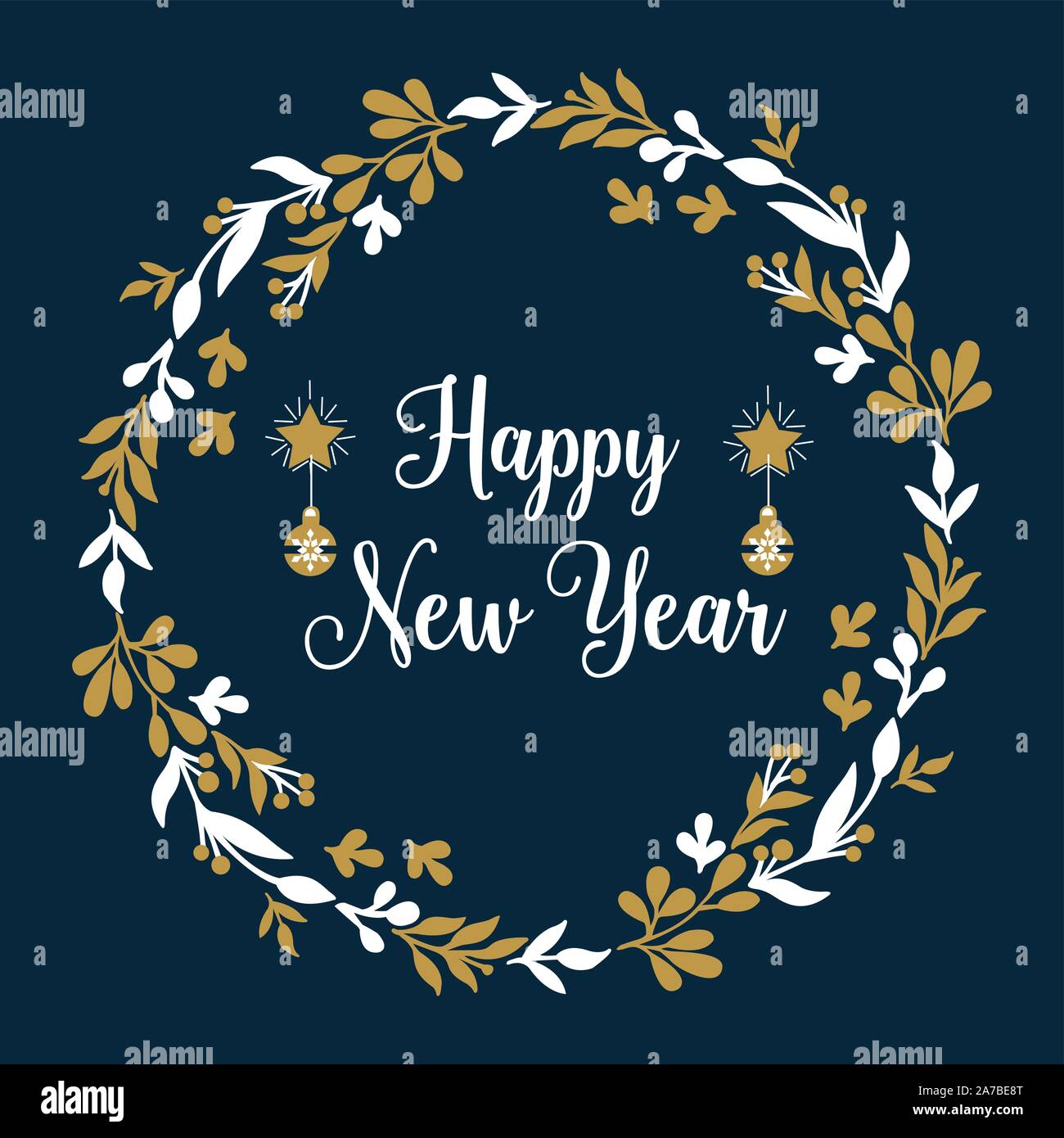 Greeting card collection happy new year, with design leaves flower ...