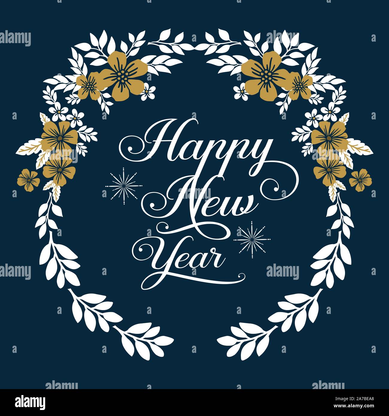 Greeting card collection happy new year, with design leaves flower ...