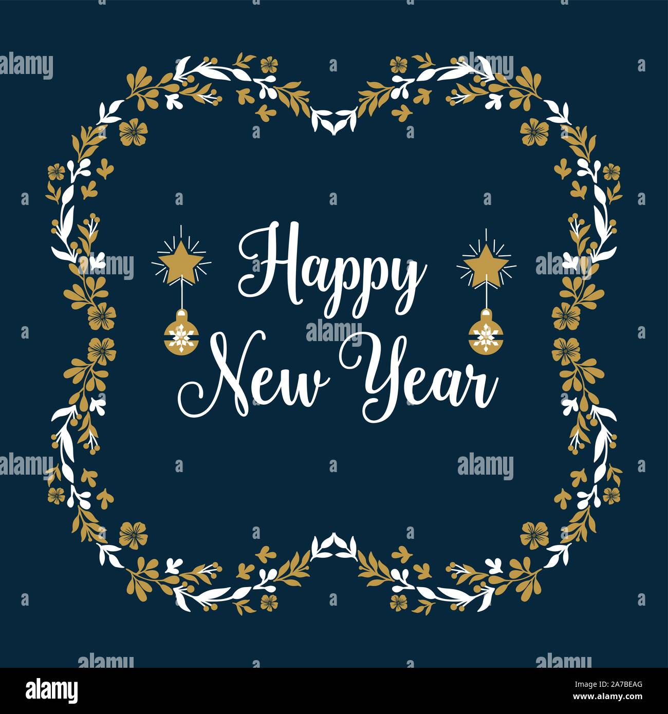 Greeting card collection happy new year, with design leaves flower ...