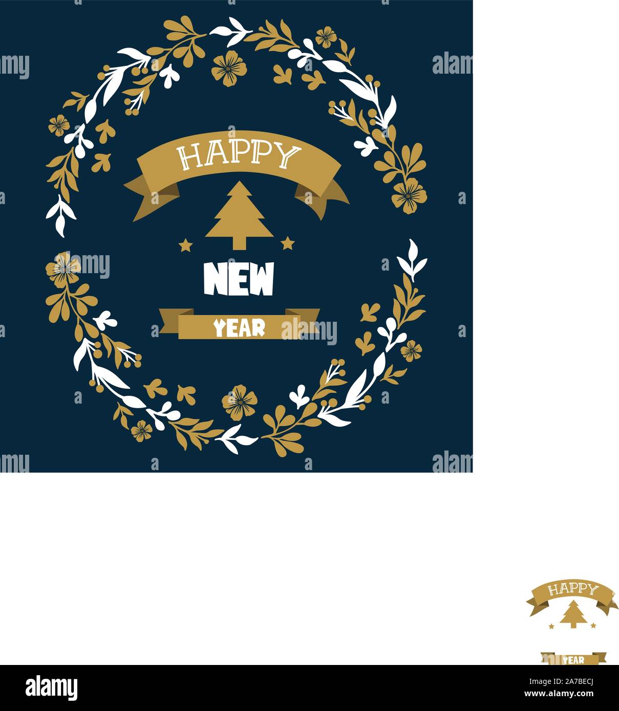 Greeting card collection happy new year, with design leaves flower ...