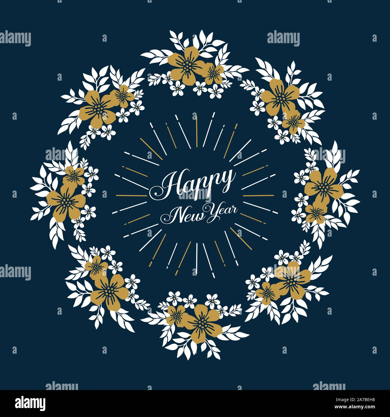 Wallpaper text happy new year with leaf floral frame artwork. Vector ...
