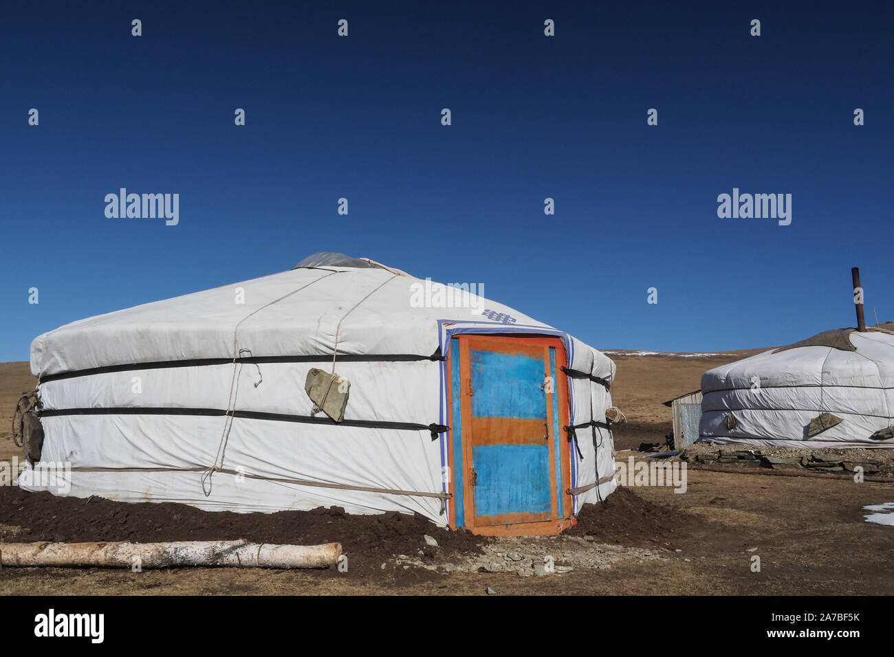 Traditional Mongolian Yurta in Orkhon province mountains landscape ...