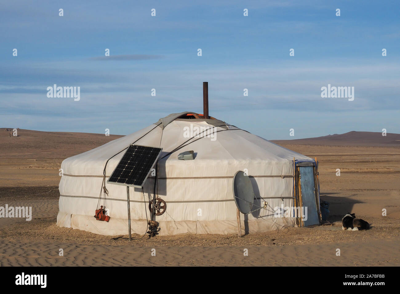 Traditional Mongolian Yurt with tecnlogic facilities, satellite antenna ...