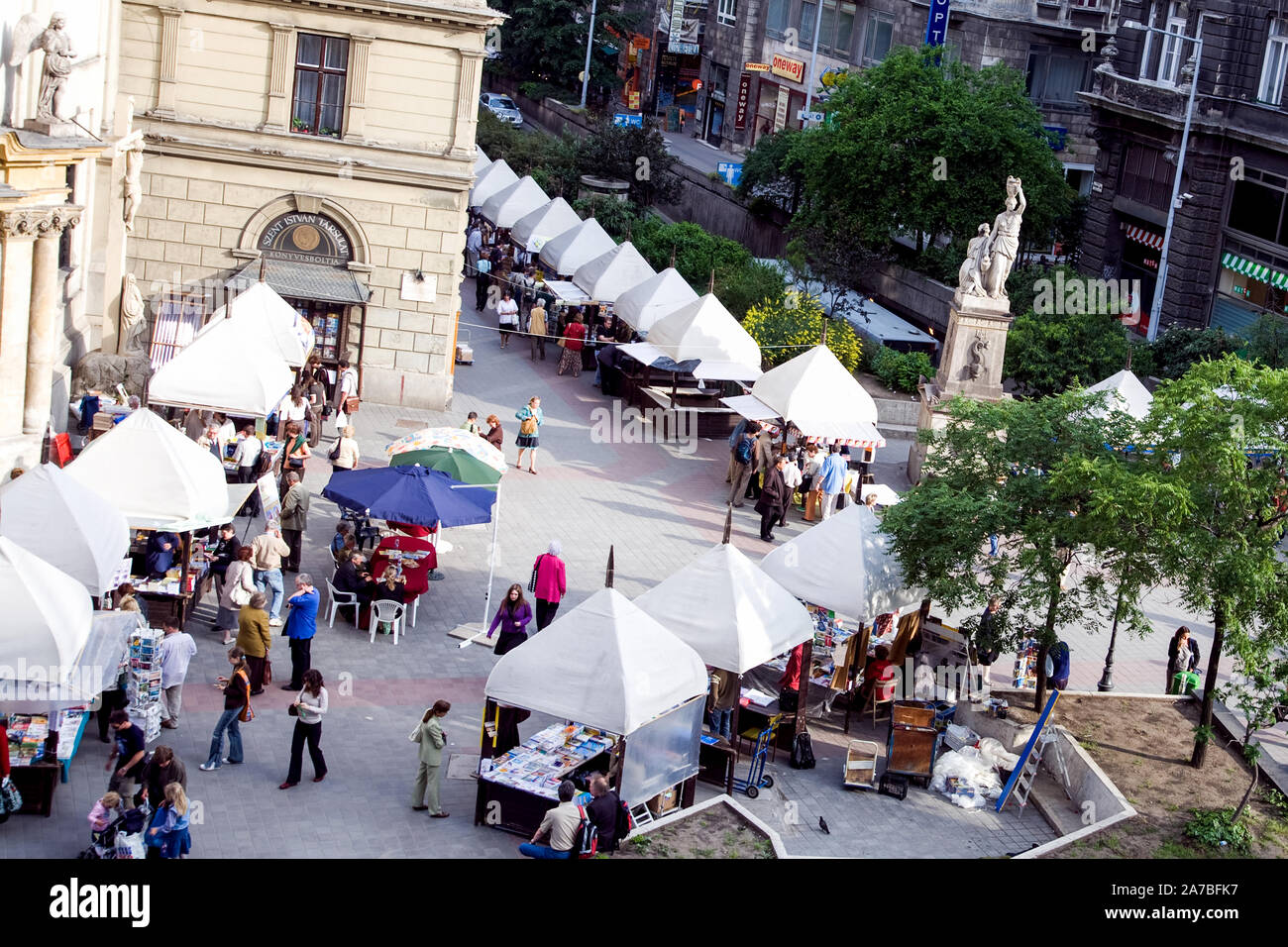 Street scene above Ferenciek tere Metro station in the Pest district of ...