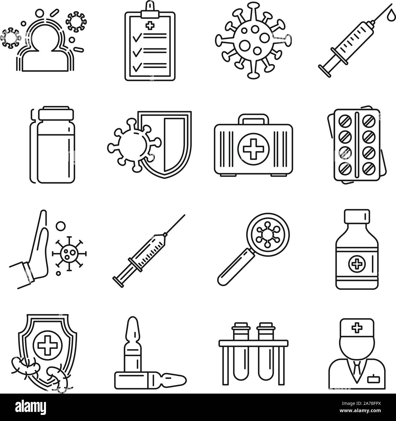 Medical immunization icons set. Outline set of medical immunization ...