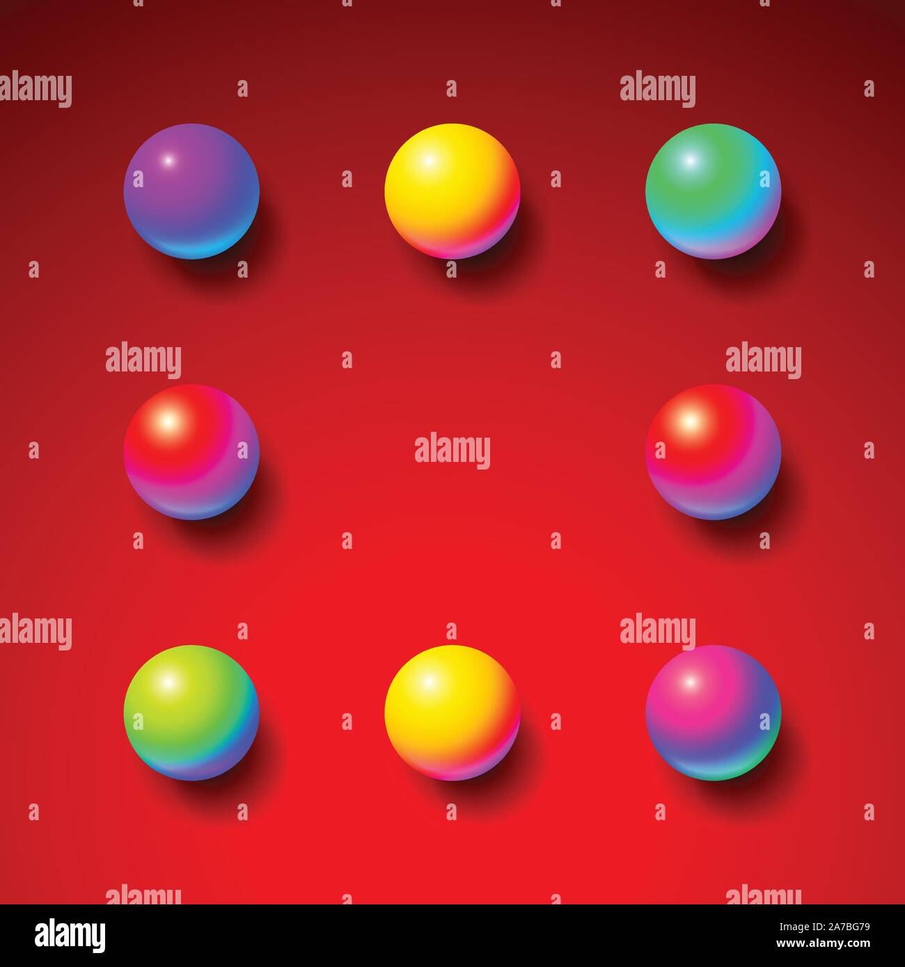 Abstract background frame with shiny memphis acid colored balls over ...