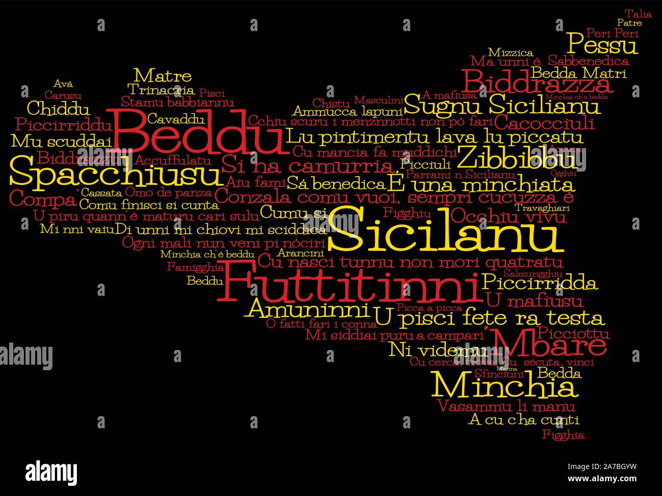 Sicily map made from Sicilian slang words in vector format Stock Vector ...
