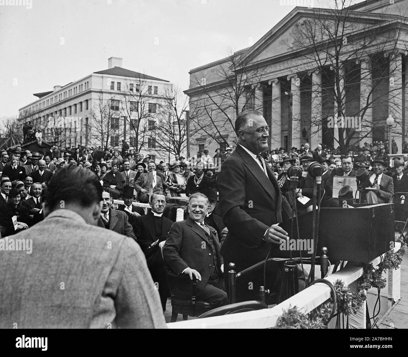 Franklin D. Roosevelt speaking at podium. Washington, D.C. ca. April ...