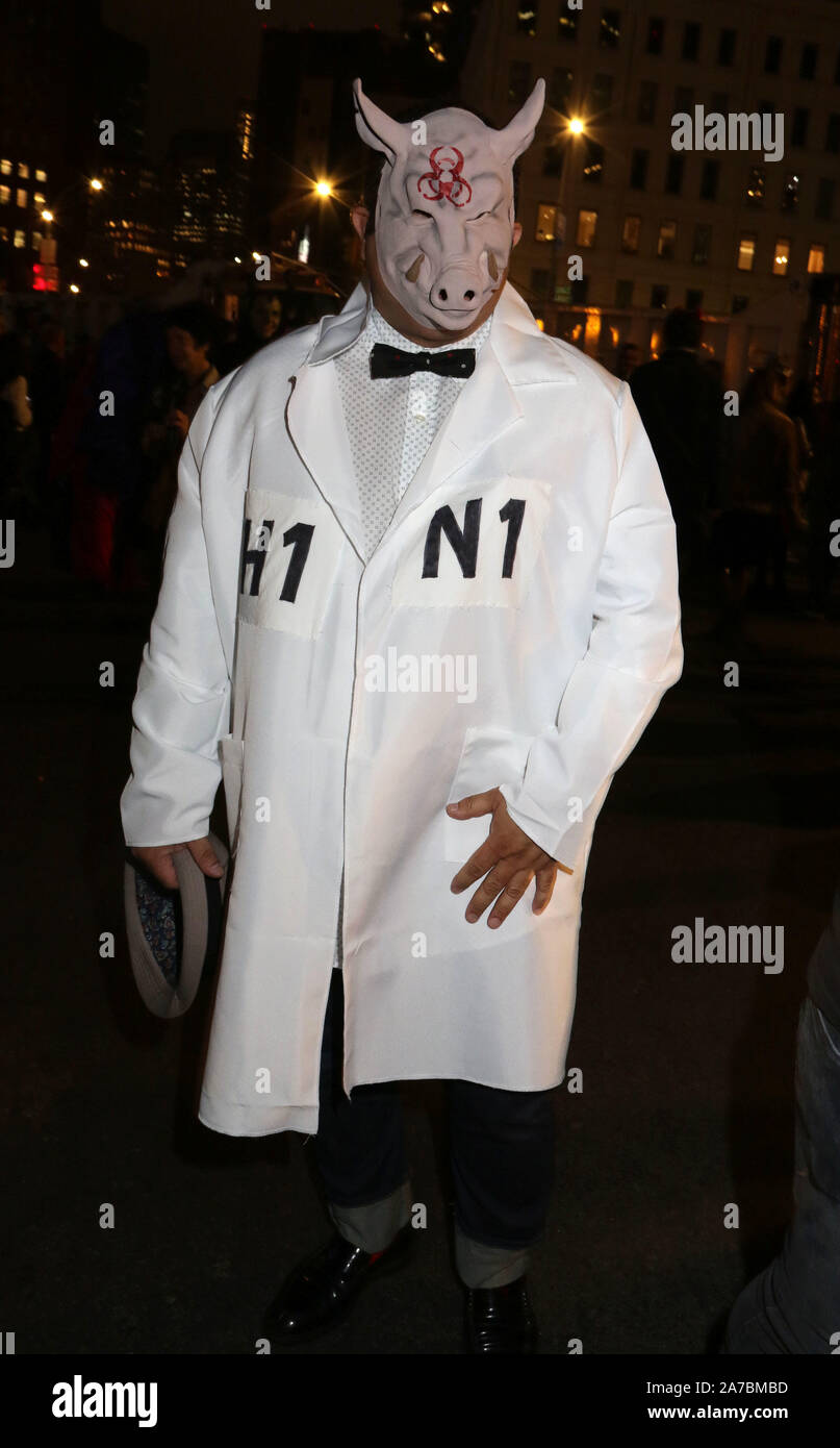 New York, New York, USA. 31st Oct, 2019. A parade goer attends the 46th ...