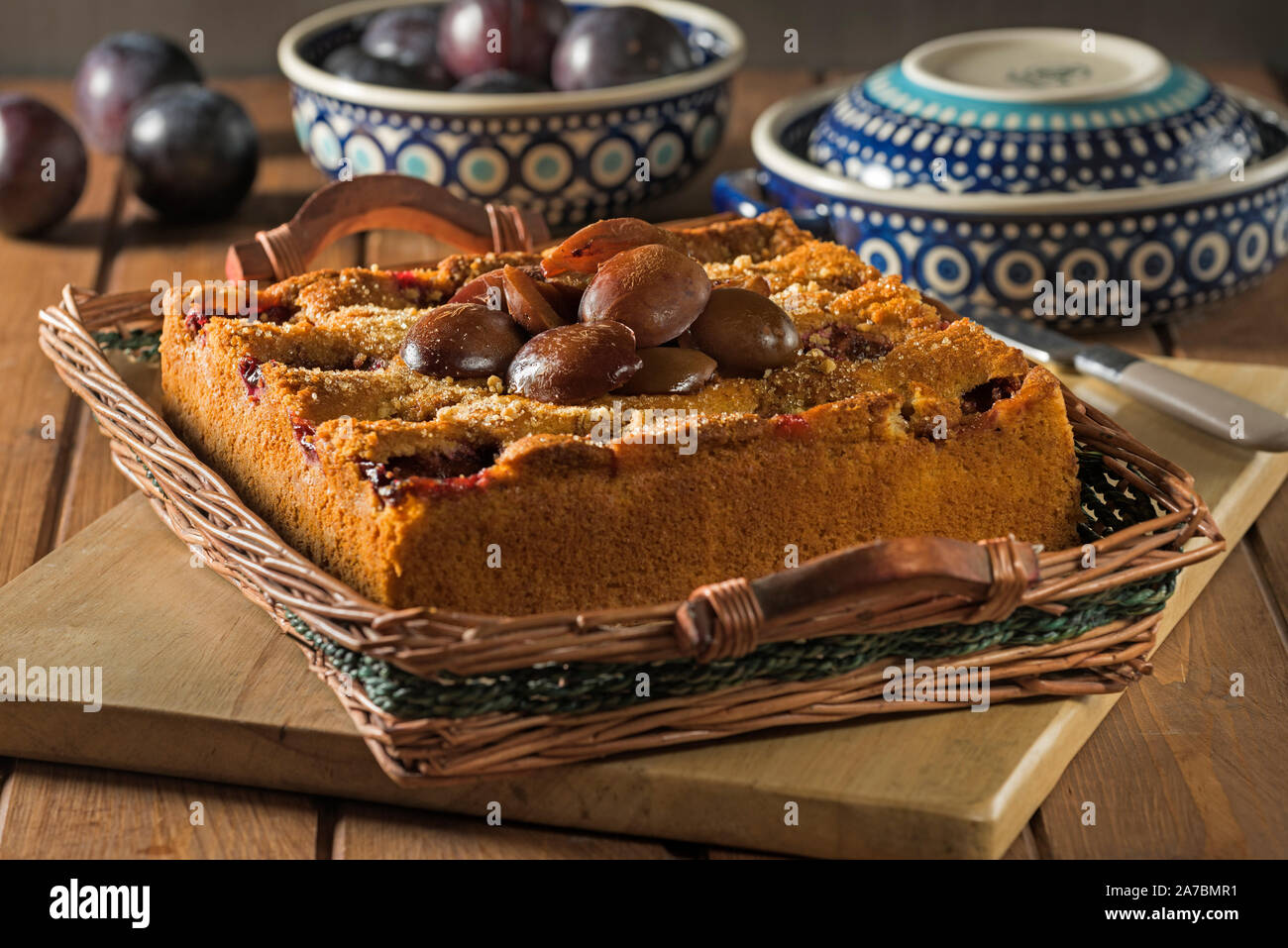 Polish plum cake. Placek z Sliwkami. Poland Food Stock Photo - Alamy