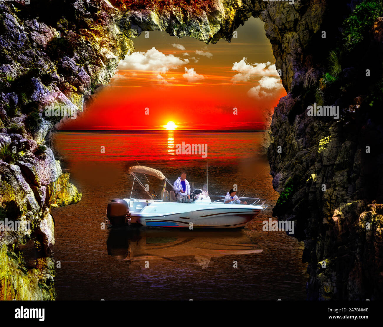 boat floating in the sunset Stock Photo - Alamy
