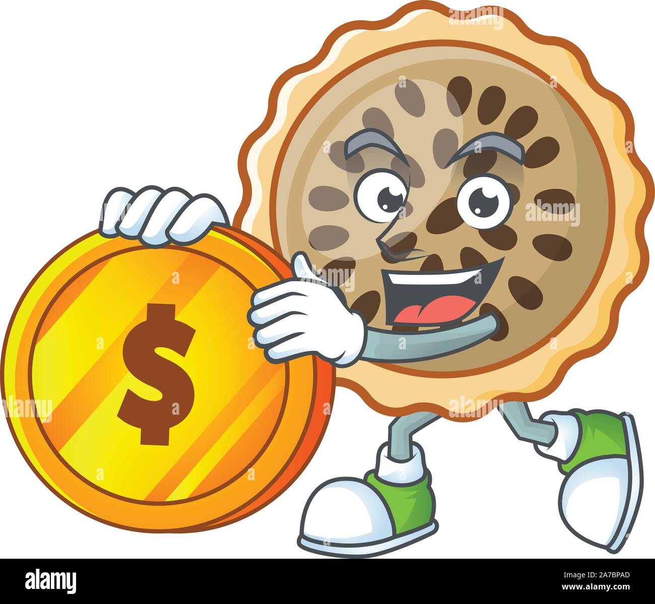 pecan pie mascot with bring coin on white background Stock Vector Image ...