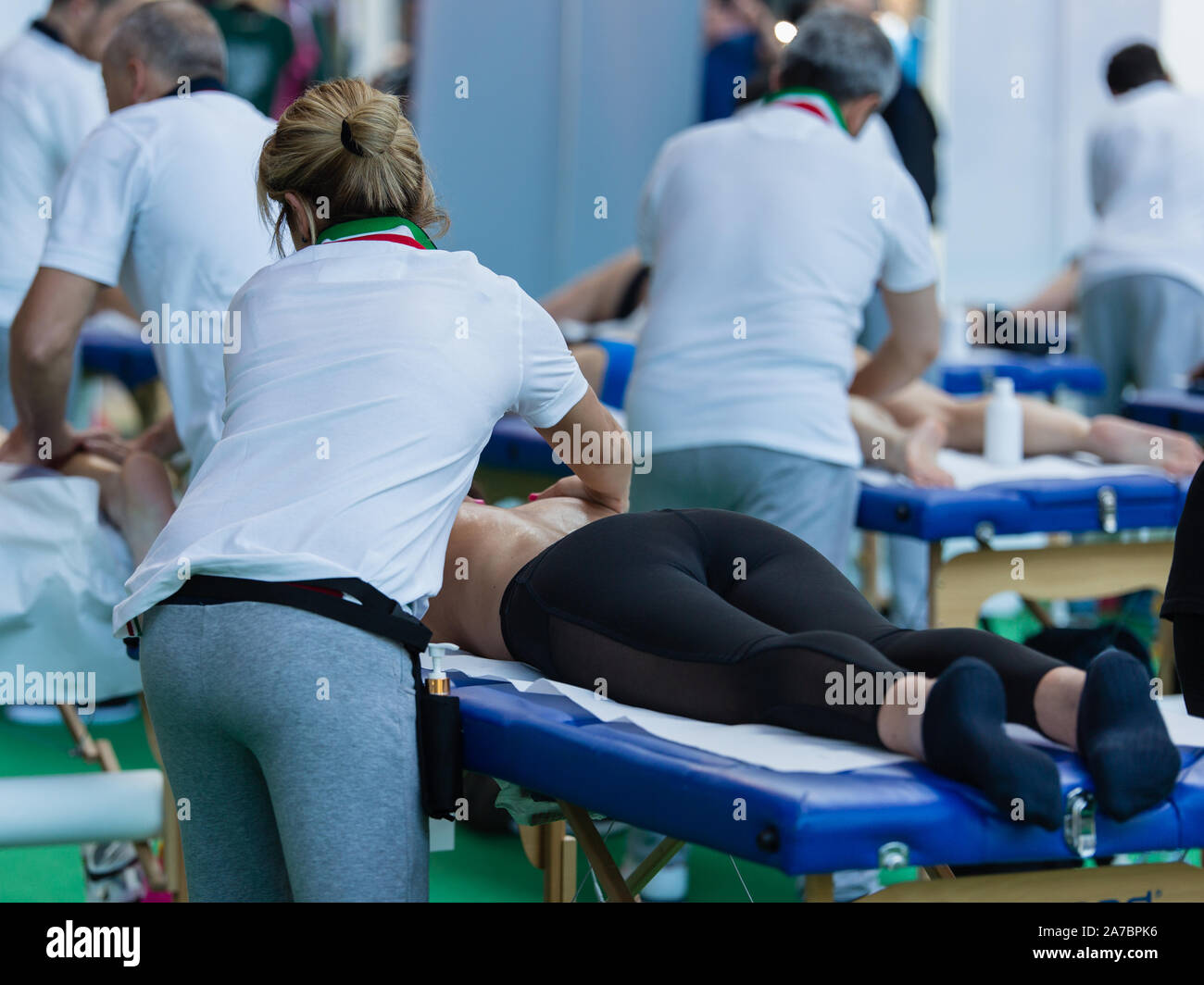 Athlete's Back Professional Massage on Bed after Sport Fitness Activity ...