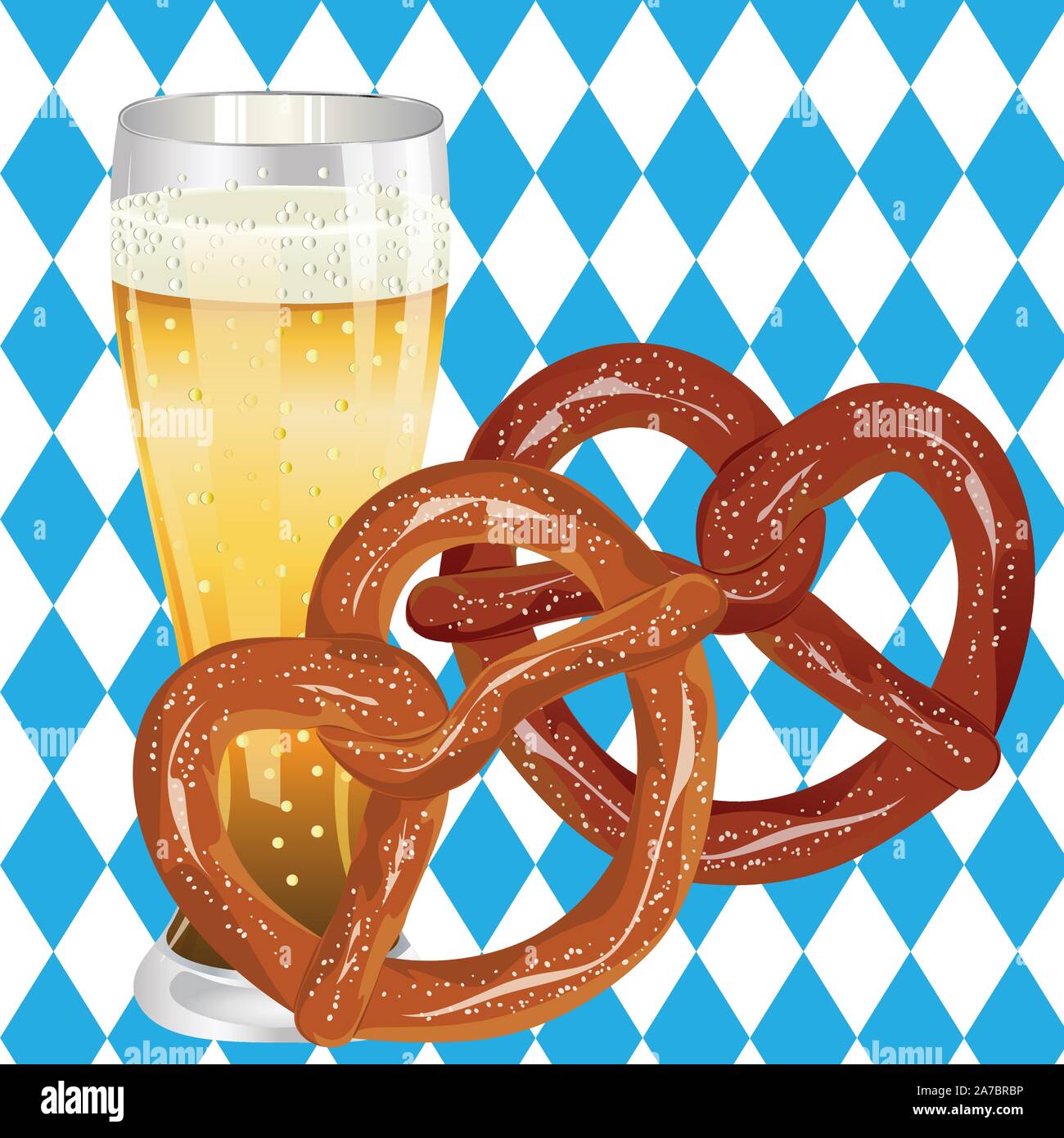 Delicious pretzel with glass of beer cartoon food design Stock Vector ...