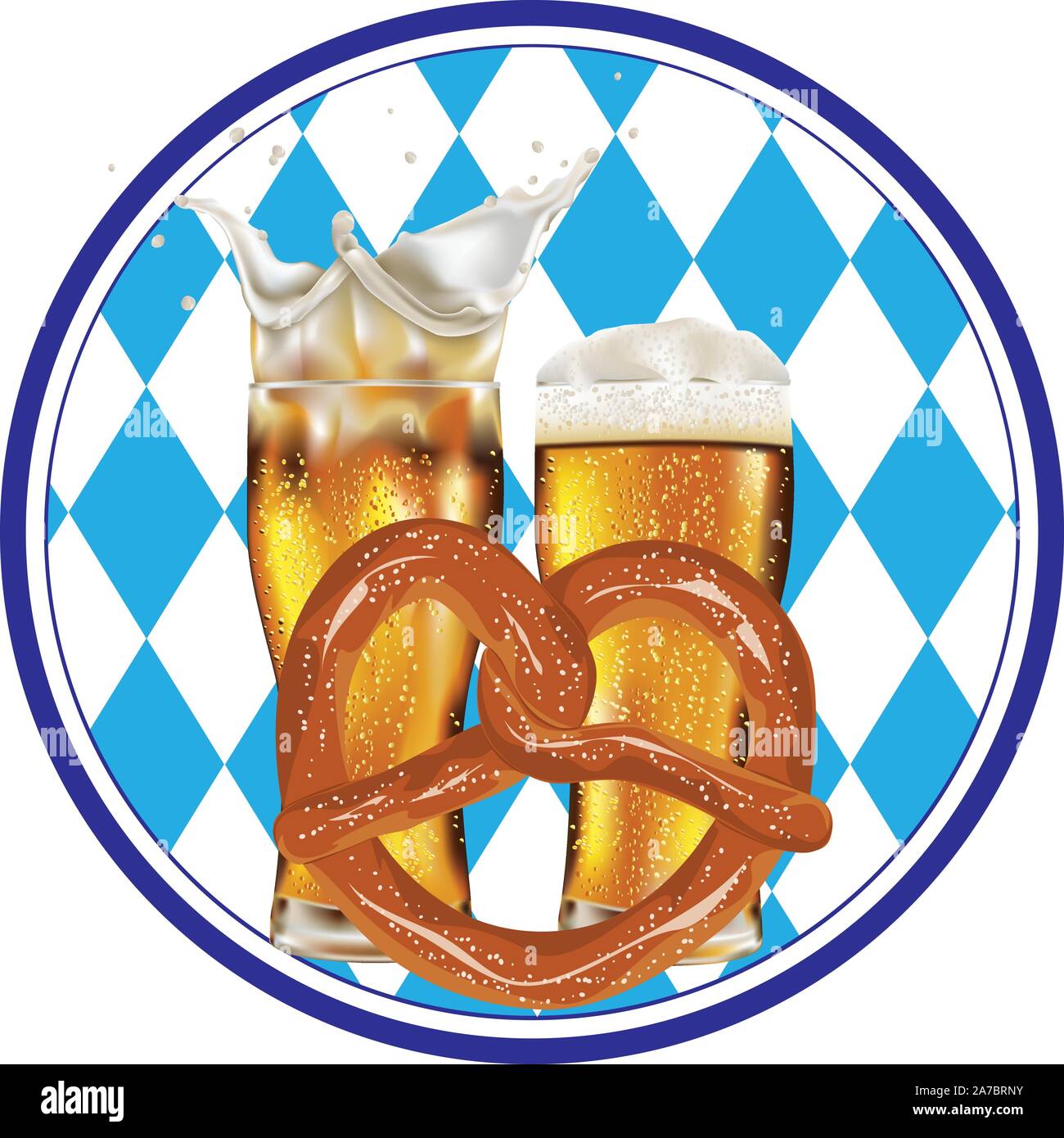 Delicious pretzel with glass of beer cartoon food design Stock Vector ...