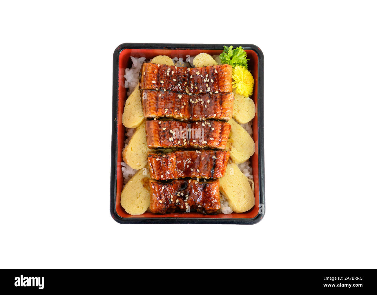 Unagi don or Japanese ell grilled with kabayaki sauce and tamago in ...