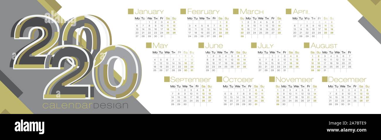 Vector calendar design with 2020 seasons concept and typography Stock ...