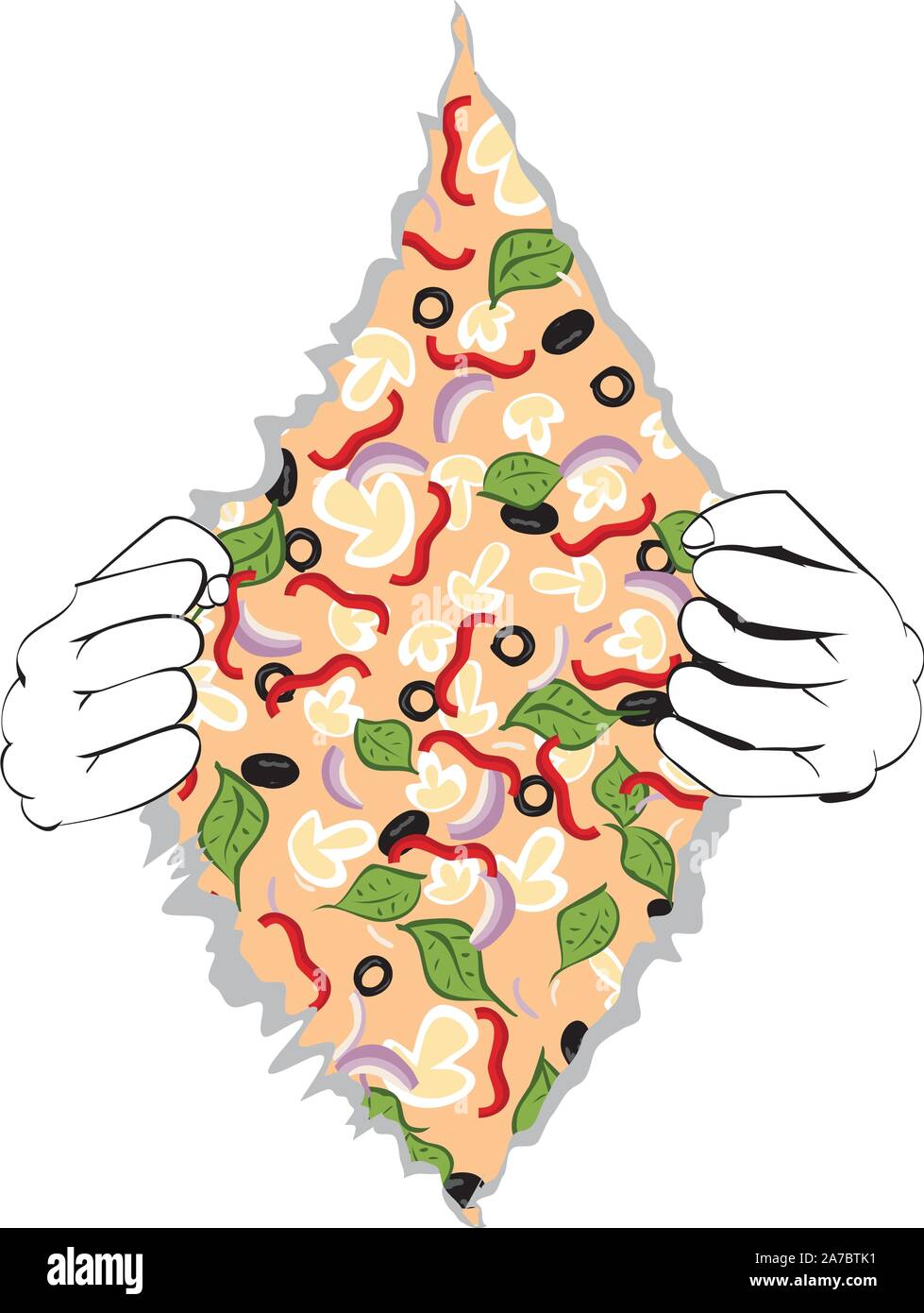 Cartoon delicious tasty pizza and human hands, food illustration Stock ...