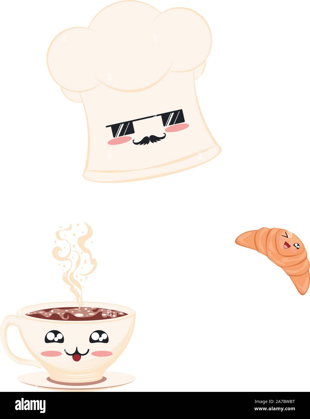 Delicious croissant with cup of coffee and chef cap design Stock Vector ...