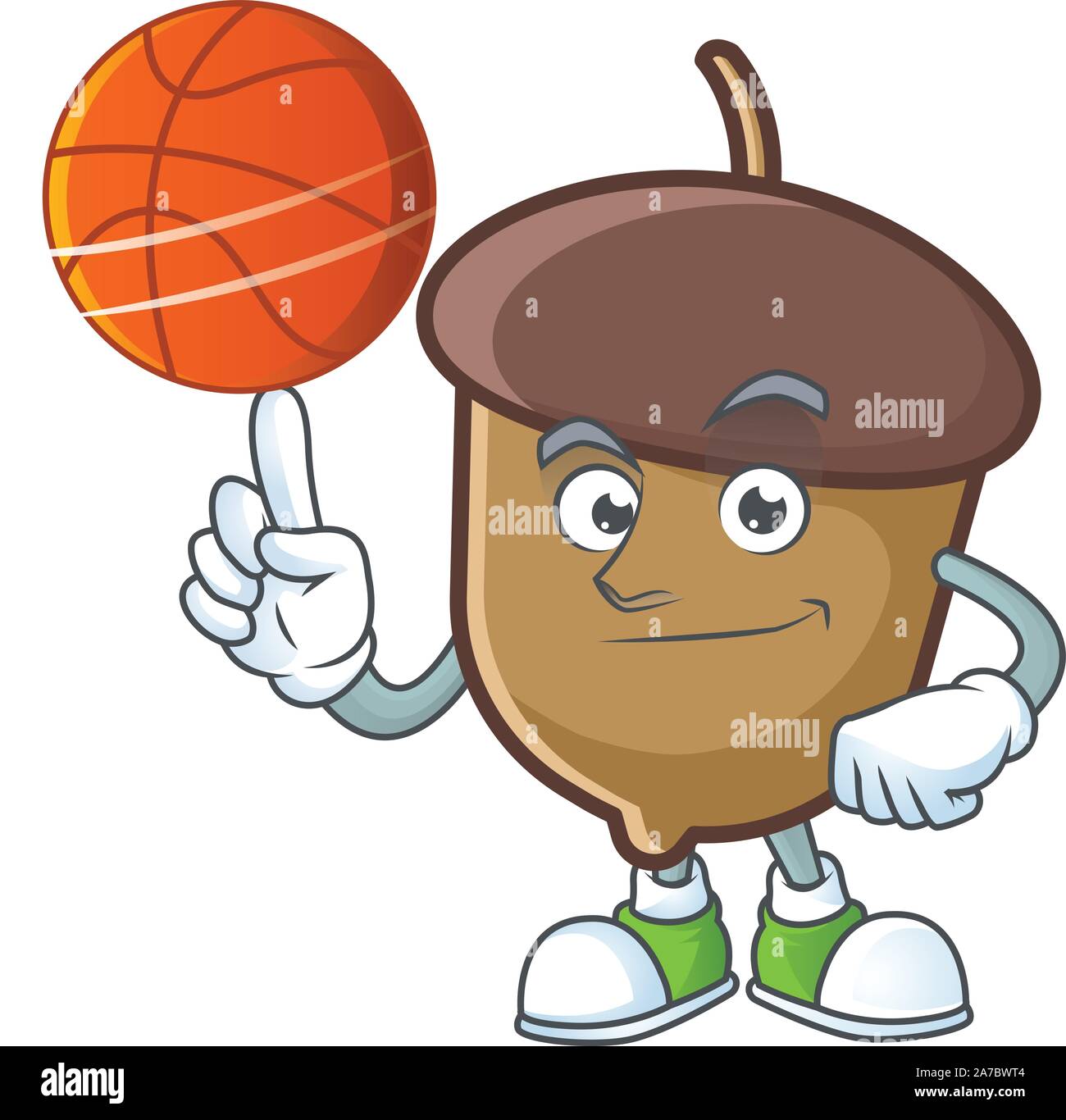 cartoon acorn seed with holding basketball character shape Stock Vector ...