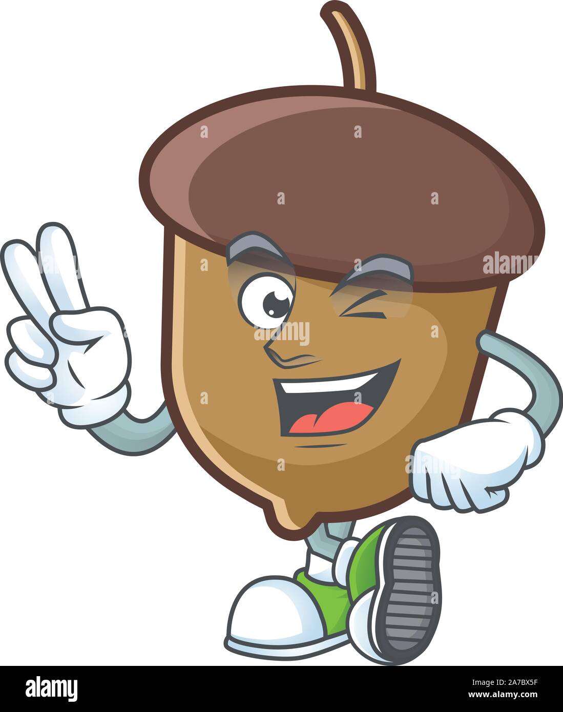 acorn mascot with two finger on white background Stock Vector Image ...