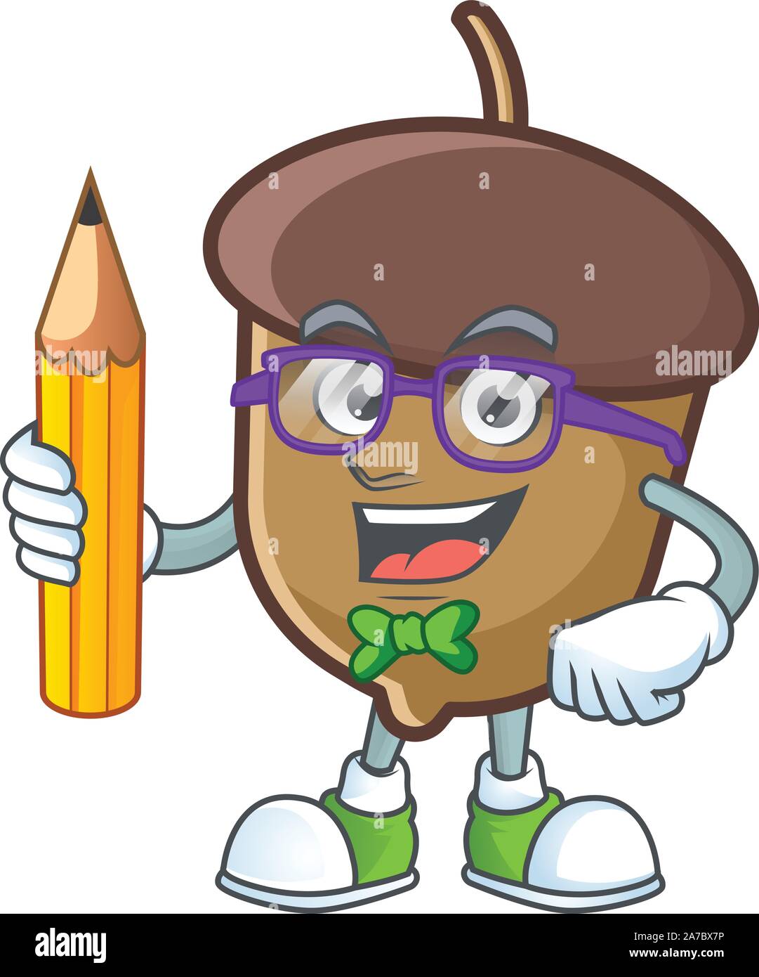 acorn mascot with holding pencil on white background Stock Vector Image ...