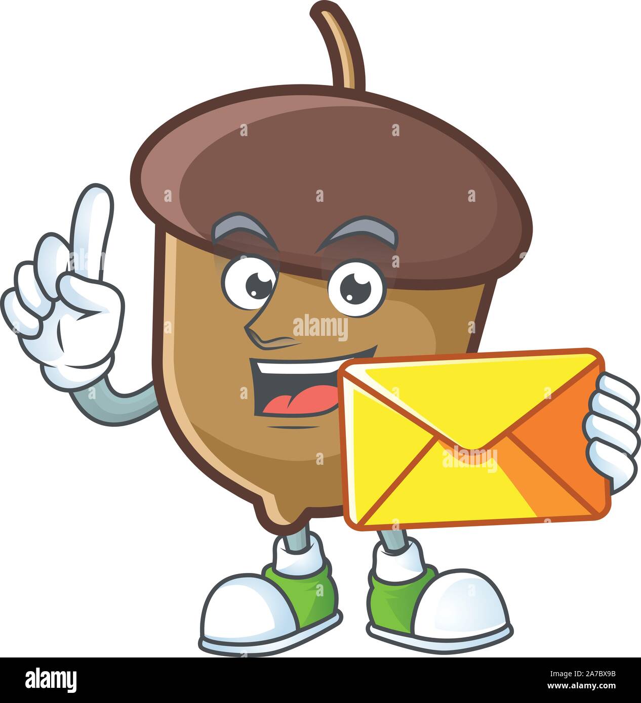 acorn mascot with bring envelope on white background Stock Vector Image ...