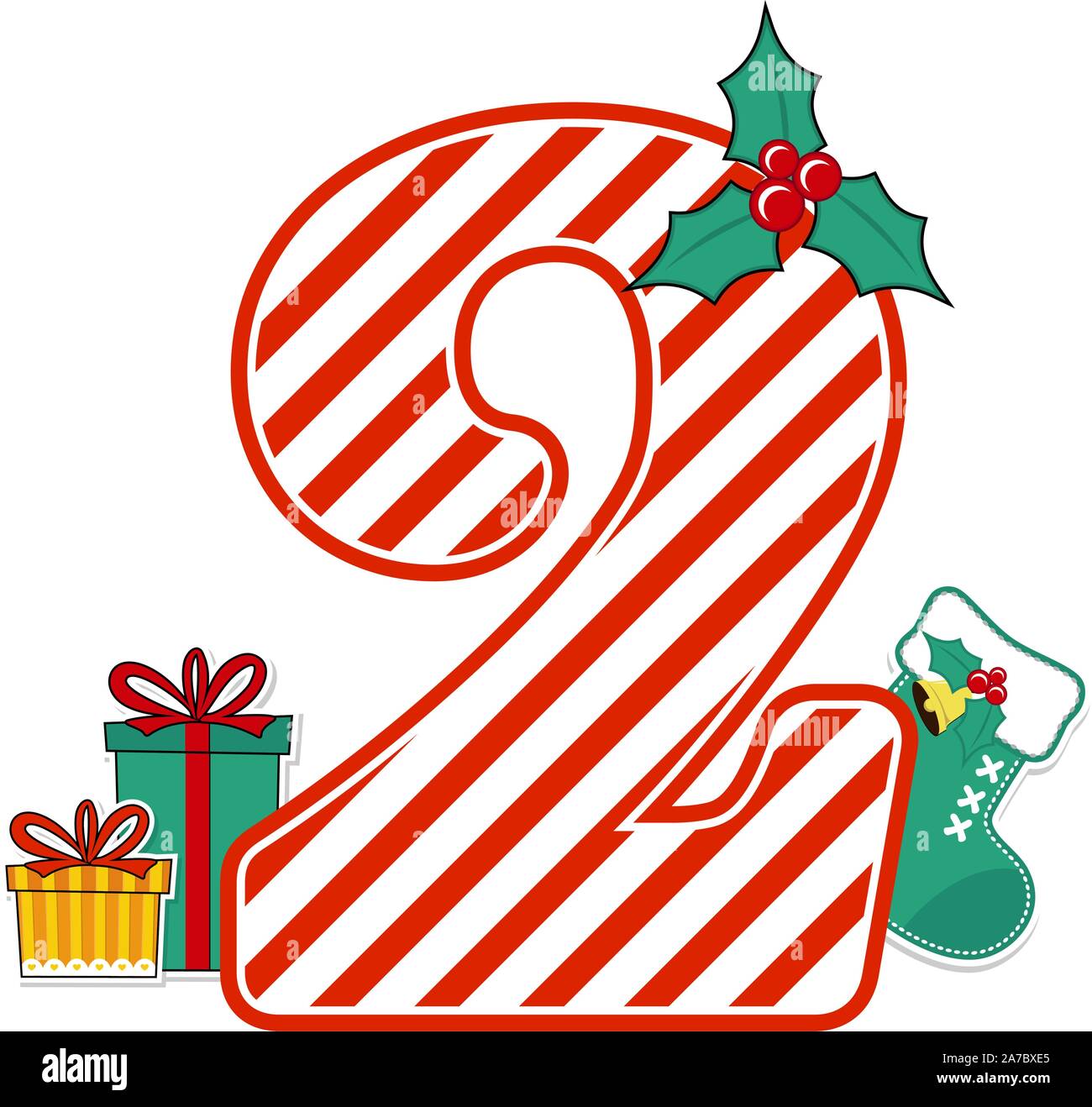number 2 with red and white candy cane pattern and christmas design ...