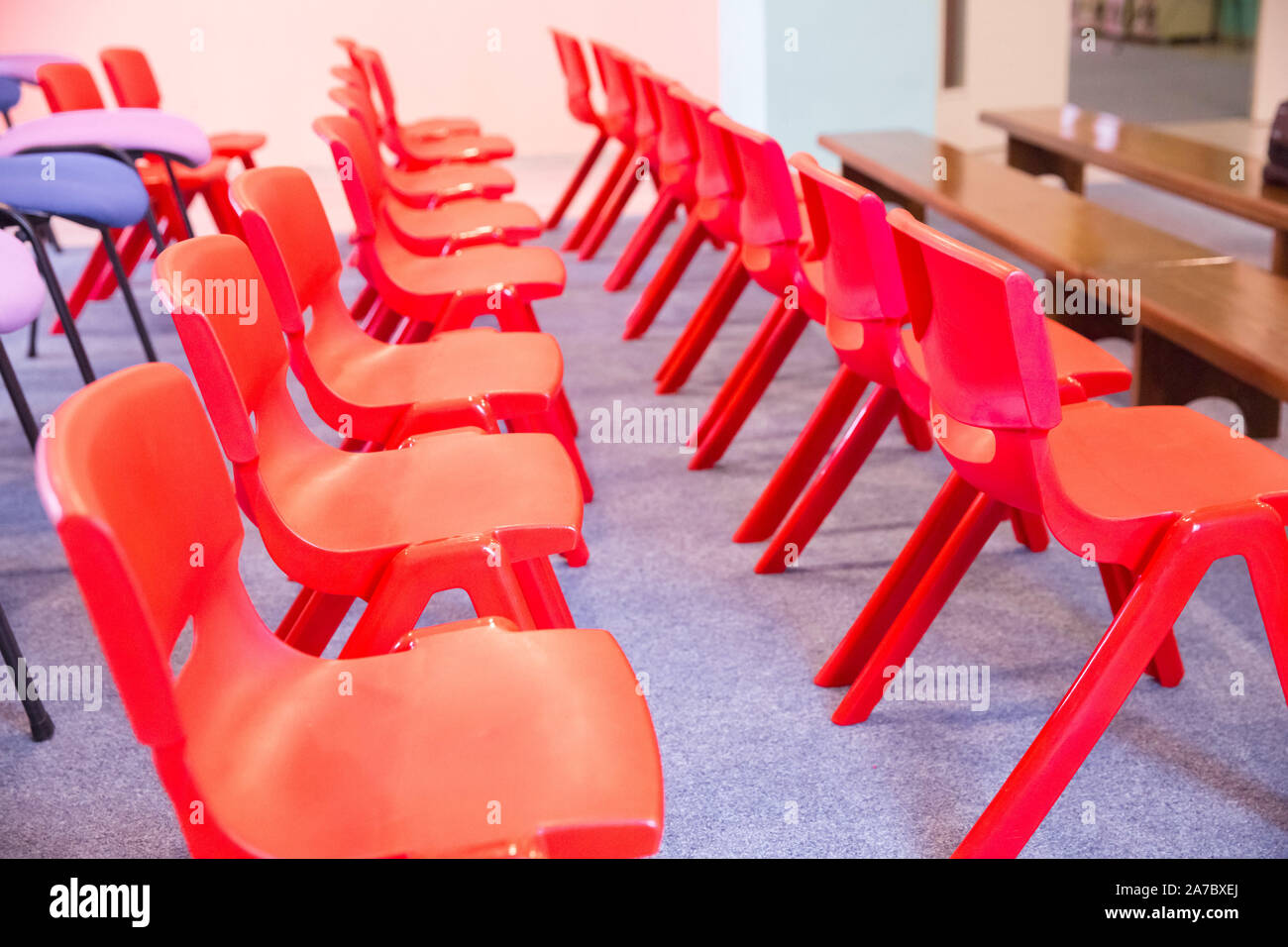 kindergarten class with the red kids chairs . Red chairs in Montessori ...