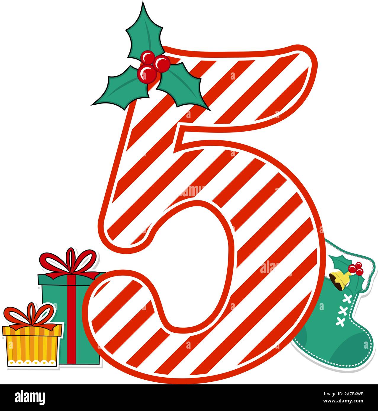 number 5 with red and white candy cane pattern and christmas design ...