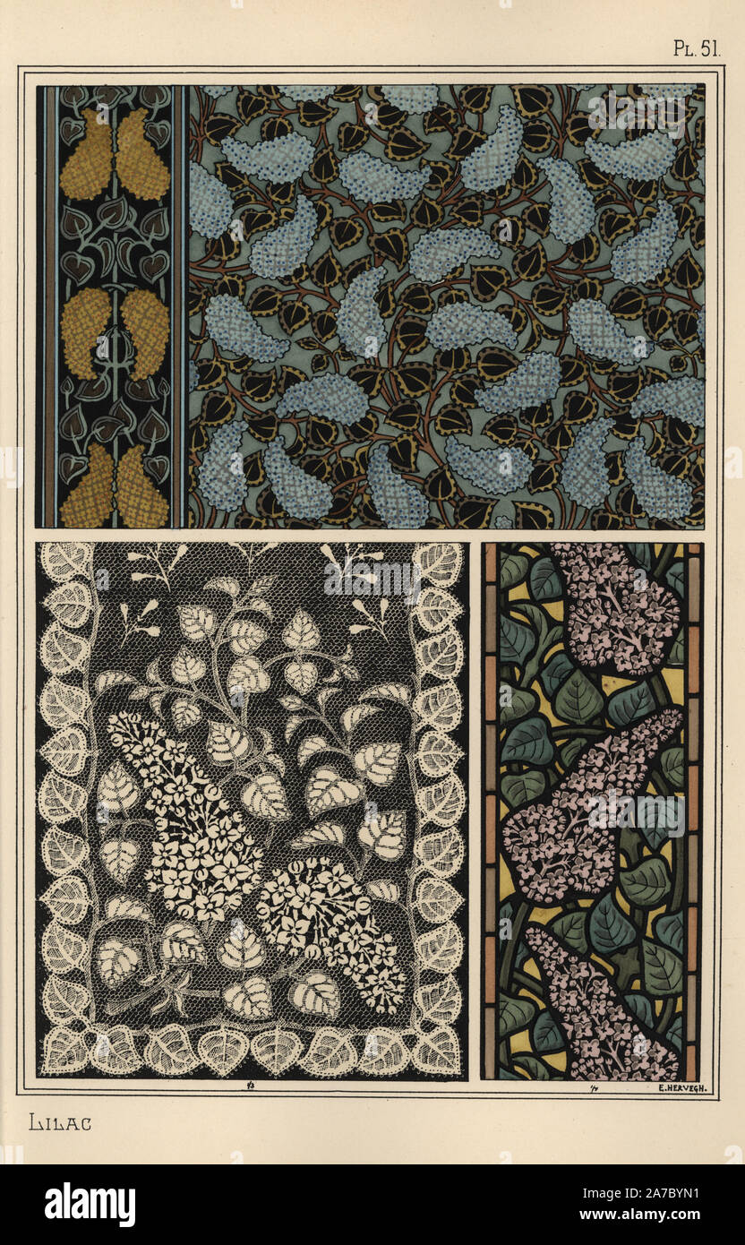 Lilac in art nouveau patterns for wallpaper, lace and stained glass ...