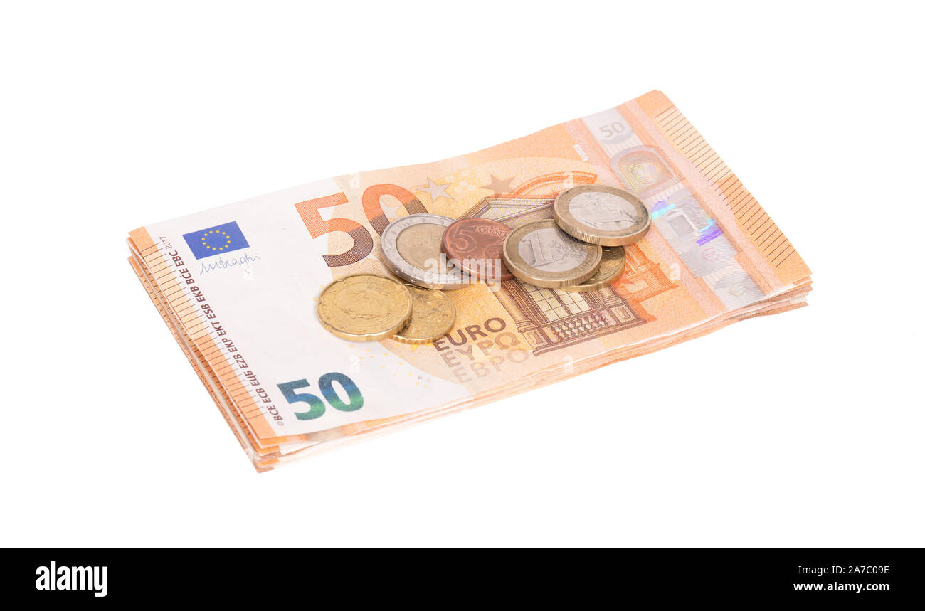Stack of euro banknotes, isolated on white Stock Photo - Alamy