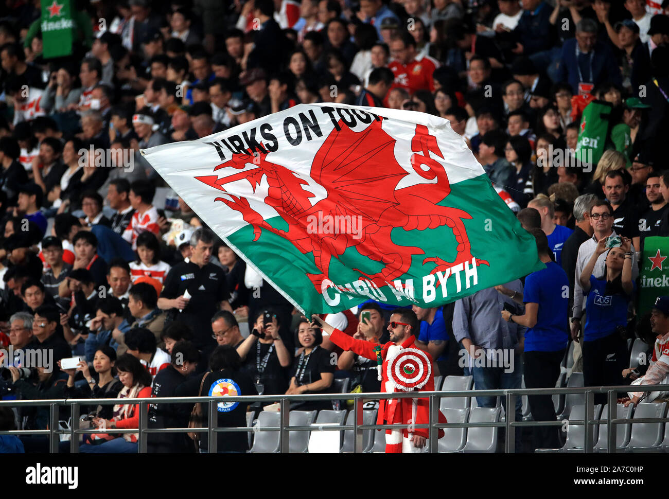 A Wales flag in the stands during the 2019 Rugby World Cup bronze final ...