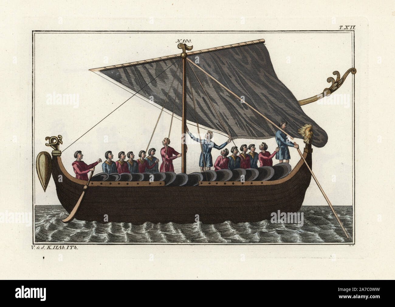 Anglo Saxon ship with sails and shields from the era before the Norman ...