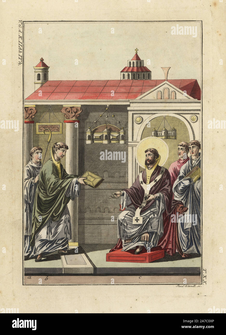 Augustin, Archbishop of Canterbury, in ceremonial garb receiving a book ...