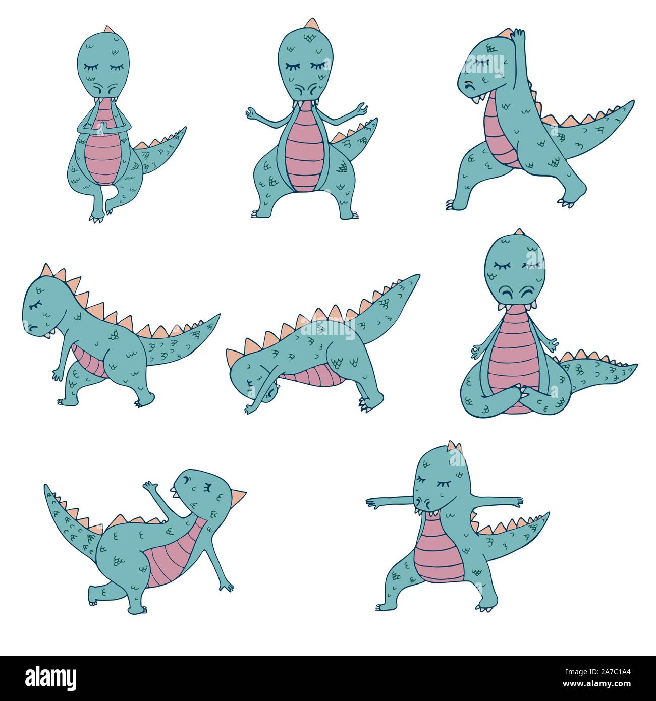 Dinosaur in yoga asanas, hand drawn vector illustration Stock Vector ...