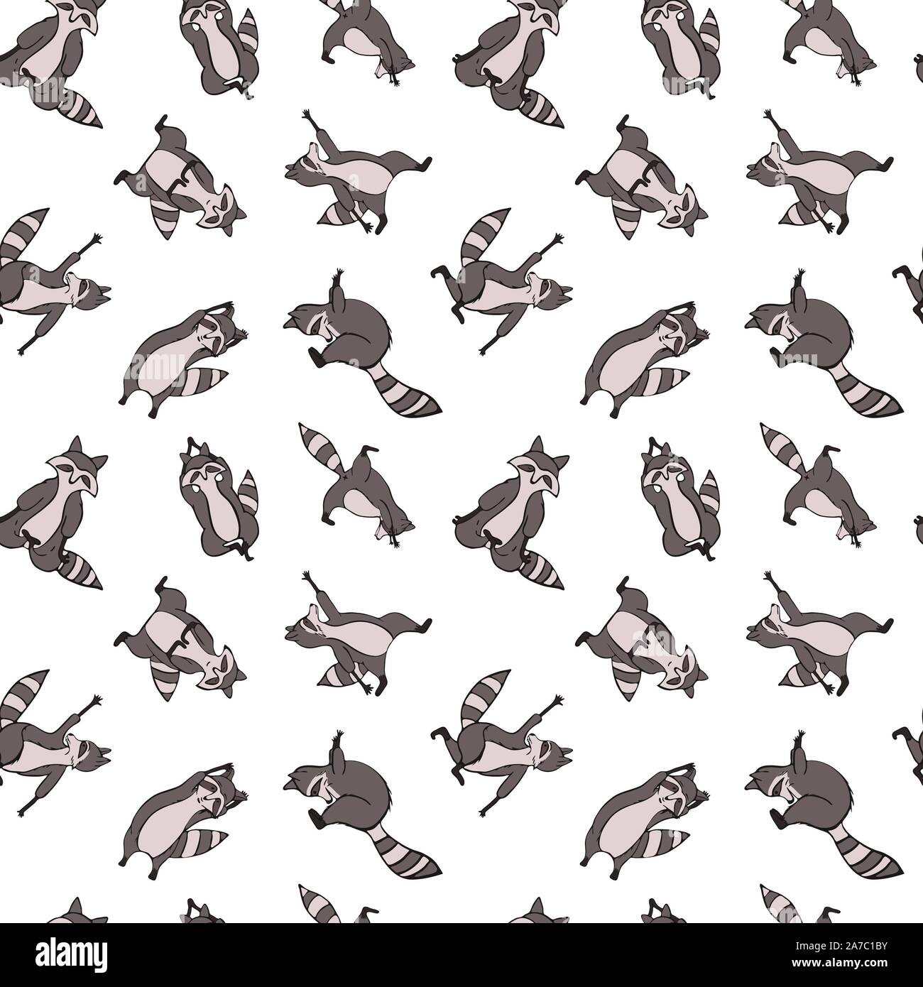 Hand drawn raccoon vector seamless pattern. Trendy graphic wallpaper ...