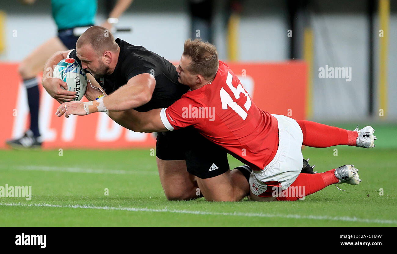 New Zealand's Joe Moody (left) scores his side's first try during the ...