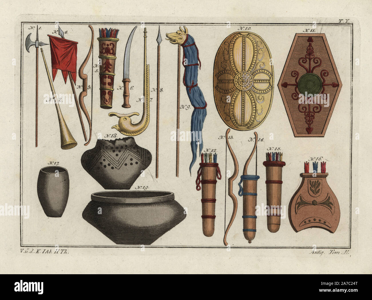 Barbarian axe (1), trumpet and flag of the Dacians and Sarmatians (2, 4 ...