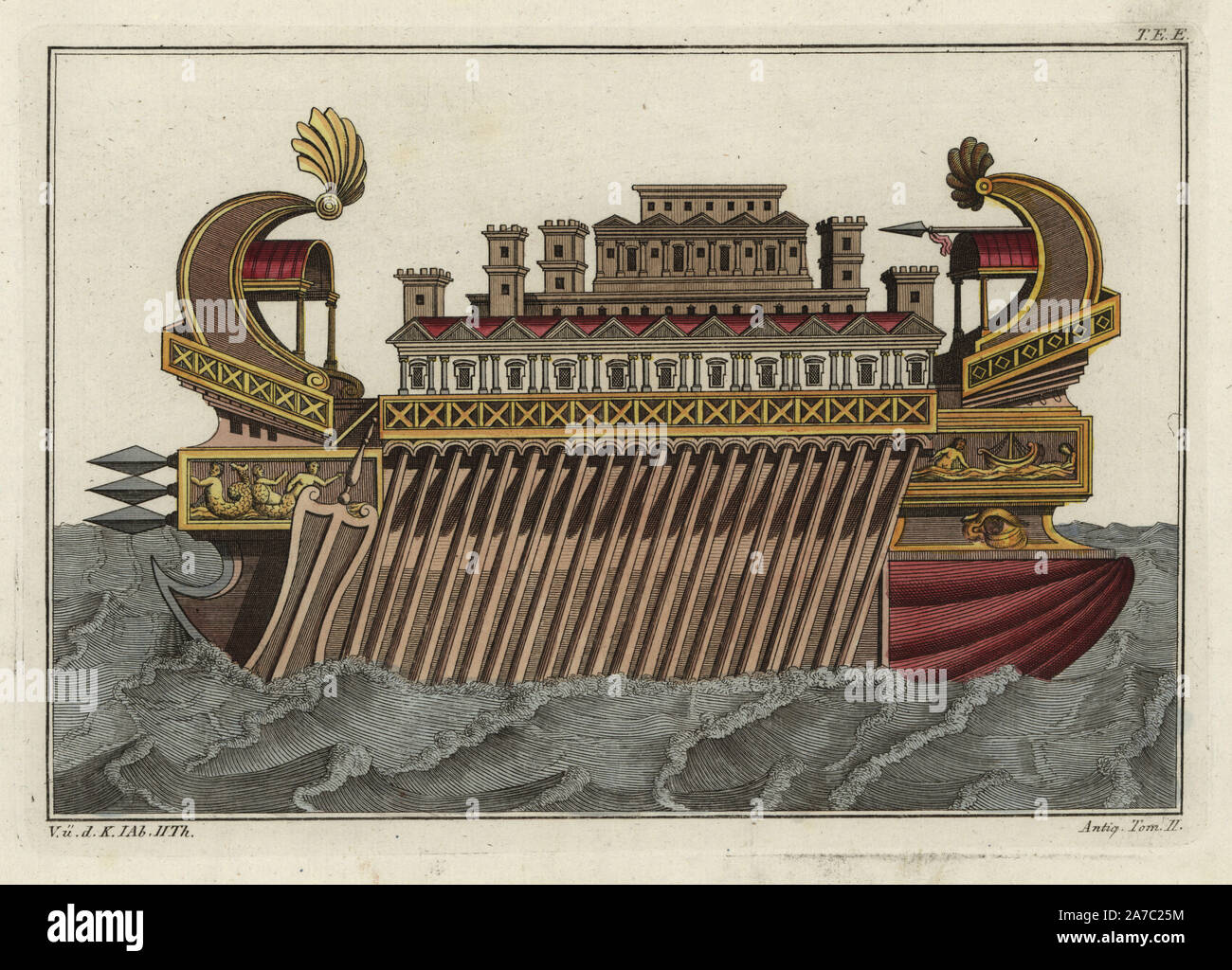 Admiral vessel of Philopater Ptolemy. Handcolored copperplate engraving ...
