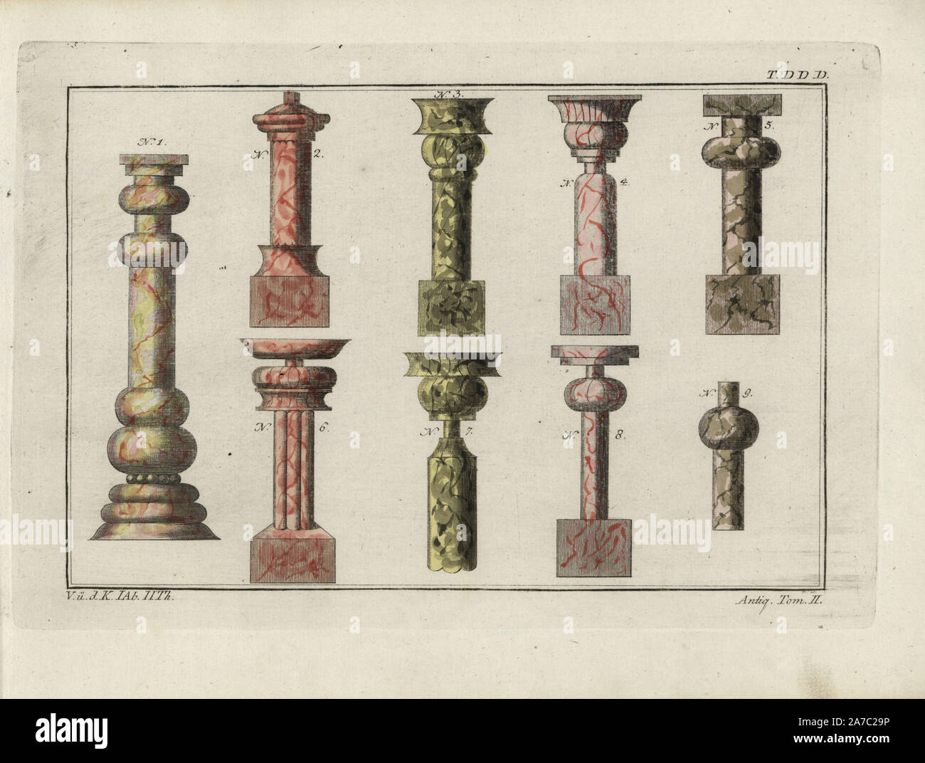 Indian marble columns. Handcoloured copperplate engraving from Robert ...