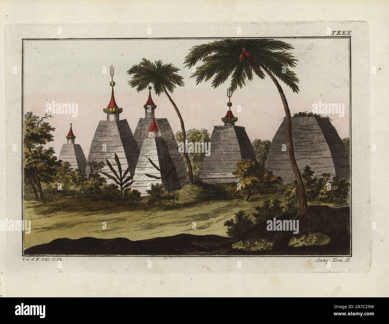 Indian pagodas. Handcoloured copperplate engraving from Robert von ...