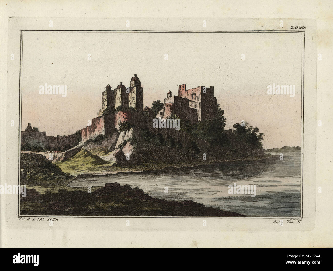 Chunar Fort on the Ganges in India. Handcoloured copperplate engraving ...
