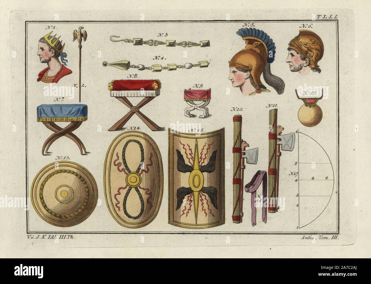 Bust of Trajan, Roman scepter, chains, helmet, Adrien’s helmet, chairs ...