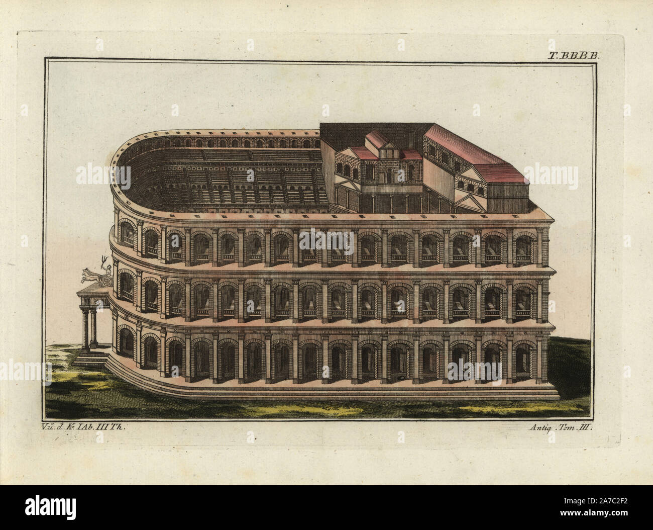 Roman theatre. Handcoloured copperplate engraving from Robert von ...