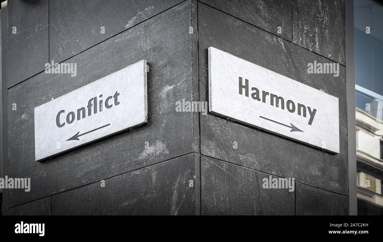 Street the Direction Way to Harmony versus Conflict Stock Photo - Alamy