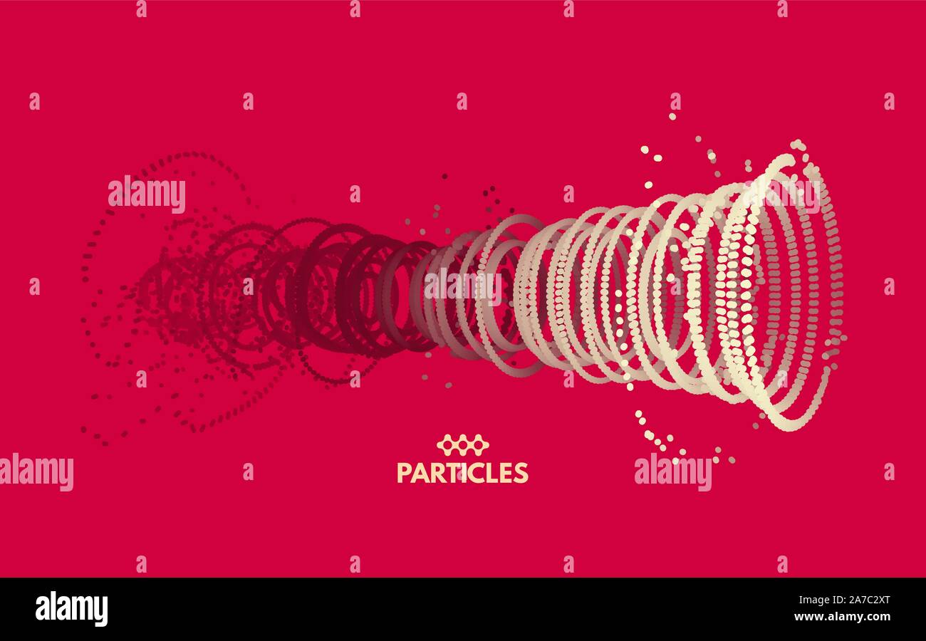 Array with dynamic particles. Vector sound wave. 3d technology style. Abstract background ...