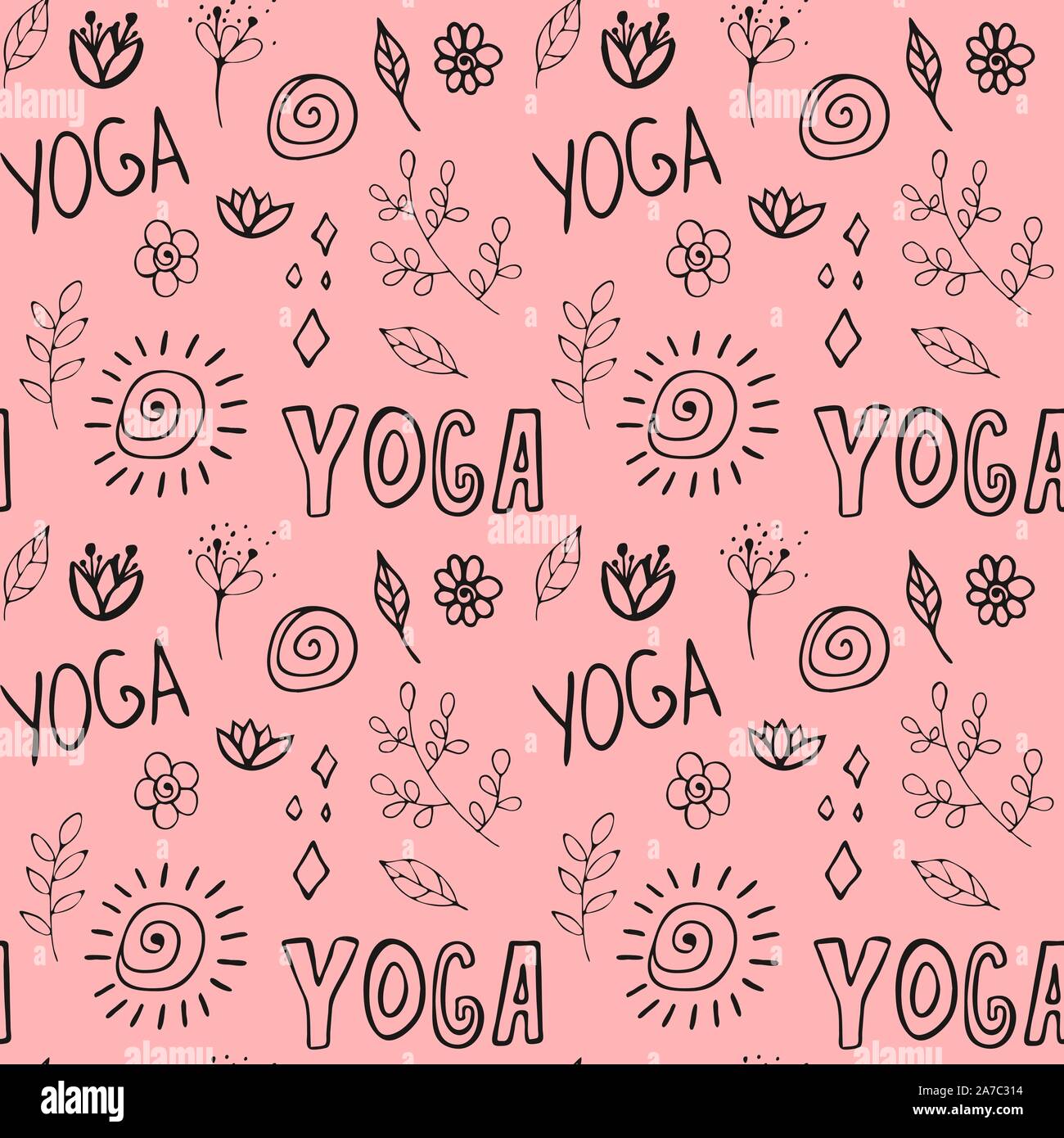 Hand drawn doodle yoga elements vector seamless pattern. Trendy graphic ...