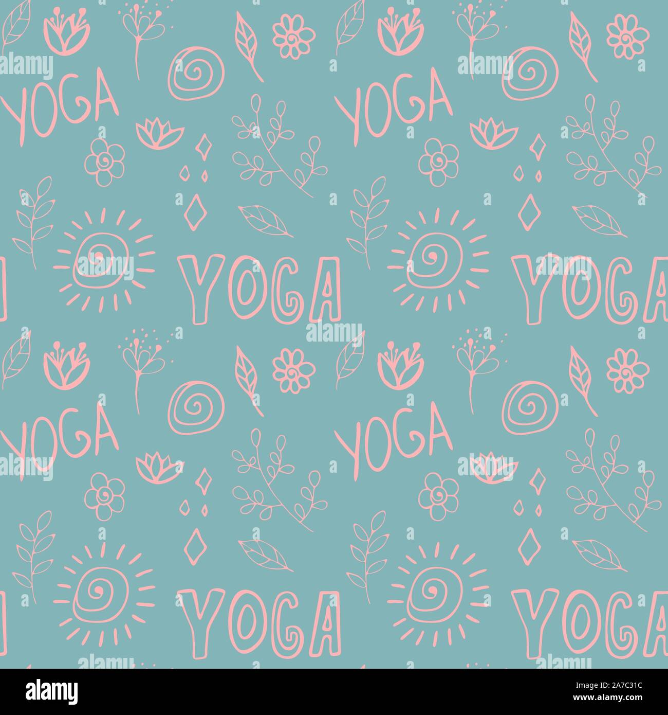 Hand drawn doodle yoga elements vector seamless pattern. Trendy graphic ...
