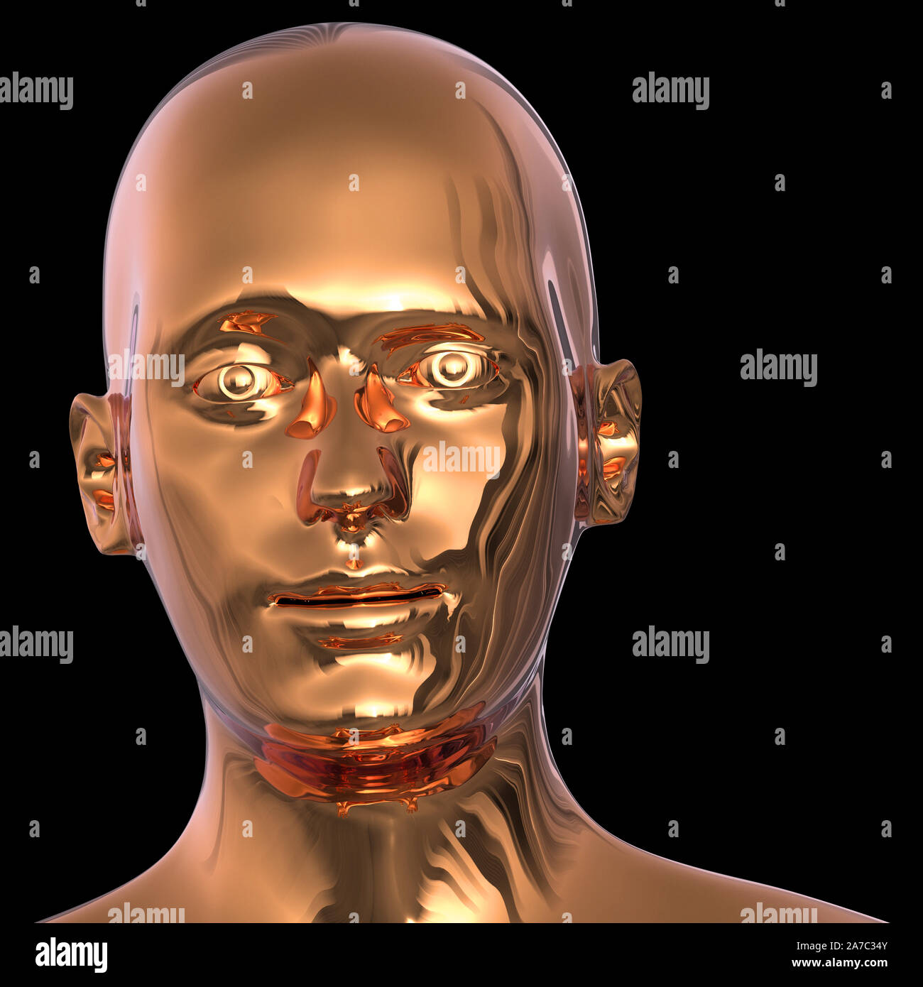 Android robot golden head friendly eyes face iron polished solid ...